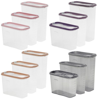 URBNLIVING 2L/2.5L/3.25L Pink Colour Set of 3 Plastic Food Storage ...