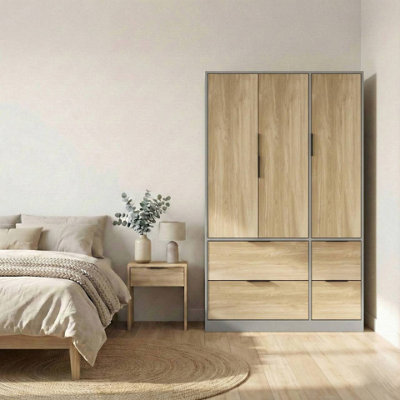 URBNLIVING 3 Door Wardrobe with 4 Drawers Wooden Bedroom Storage ...