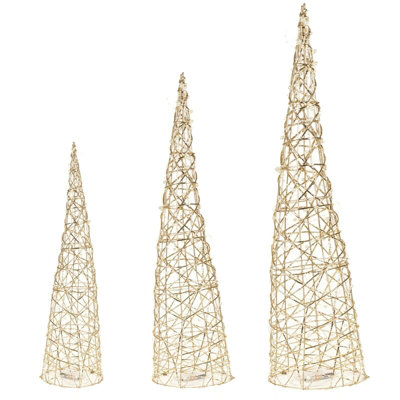 URBNLIVING 3 Pcs LED Light Up Christmas Tree Cone Gold Pearls Pyramids ...