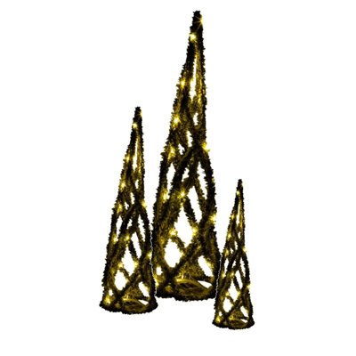 URBNLIVING 3 Pcs LED Light Up Christmas Tree Cone Green and White Snow ...
