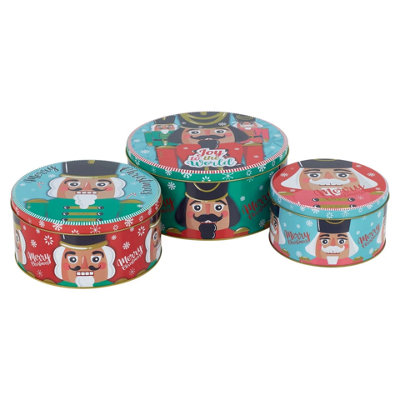 URBNLIVING 3 Piece Christmas Nutcracker Biscuit Cookie and Cake Tin Set ...