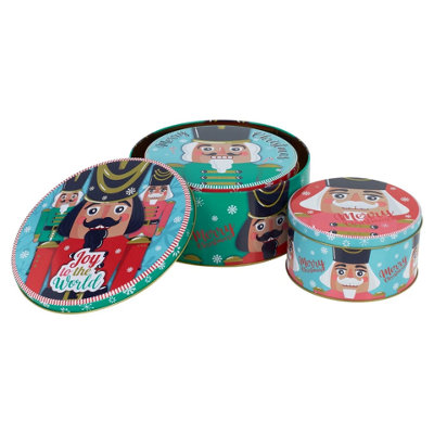 URBNLIVING 3 Piece Christmas Nutcracker Biscuit Cookie and Cake Tin Set ...