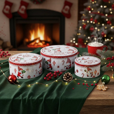 URBNLIVING 3 Piece Christmas Santa Gnome Biscuit Cookie and Cake Tin ...