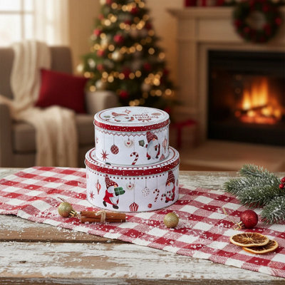 URBNLIVING 3 Piece Christmas Santa Gnome Biscuit Cookie and Cake Tin ...