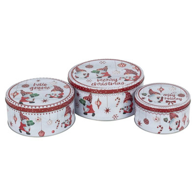 URBNLIVING 3 Piece Christmas Santa Gnome Biscuit Cookie and Cake Tin ...