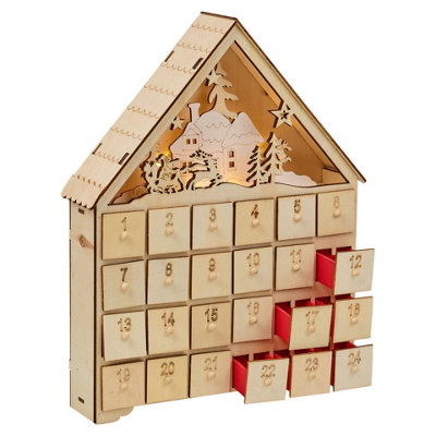 URBNLIVING 30cm Height 3D Wooden Winter House Advent Calendar Christmas ...