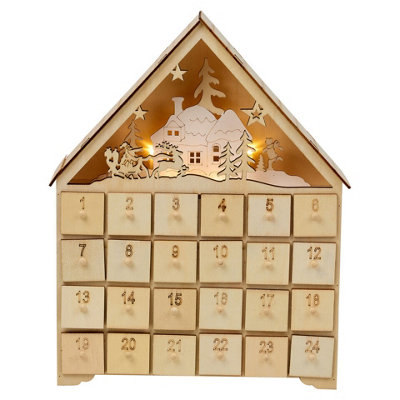 URBNLIVING 30cm Height 3D Wooden Winter House Advent Calendar Christmas ...