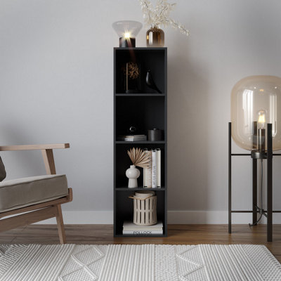 URBNLIVING 30cm Height Black 4 Shelf Wooden Bookcase Shelving Display ...