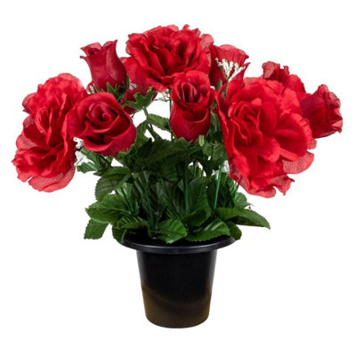 URBNLIVING 30cm Height Red Rose Assorted Style Mini Flowerpots in Black ...