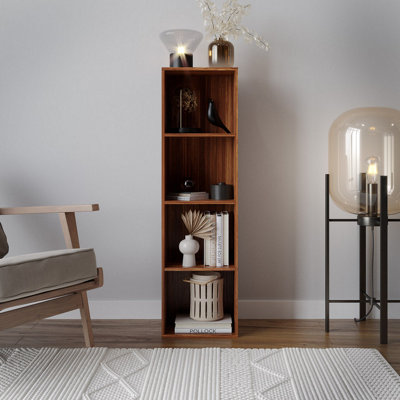URBNLIVING 30cm Height Teak 4 Tier Wooden Bookcase Shelving Display ...