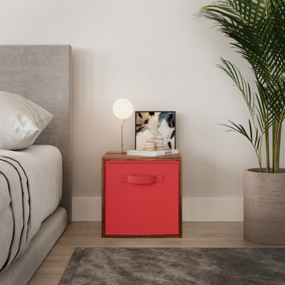 URBNLIVING 30cm Height Teak Wooden Shelves Cubes Storage Units With Red ...