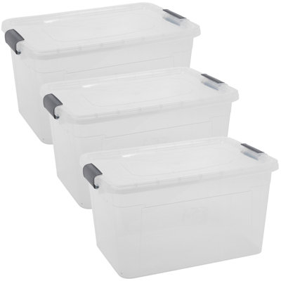 URBNLIVING 30L Clear Plastic Storage Box w/ Lid Rectangular Stackable ...