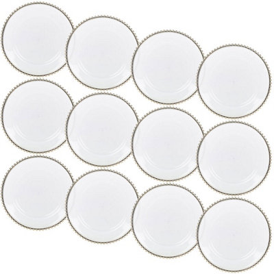 URBNLIVING 32cm Round 12 Pcs Clear Gold Rim Charger Plates Set with ...