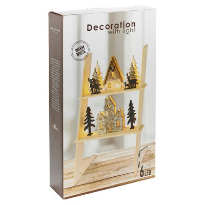 URBNLIVING 33cm Height 6 LED Winter Scene Trees Houses Display Ladder ...