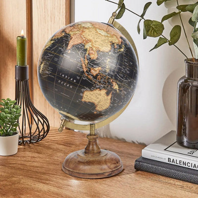URBNLIVING 34cm Height Desk Vintage Rotating Swivel Black Globe with ...