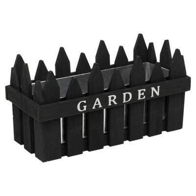 URBNLIVING 35cm Width Black Mini Wooden and Metal Flower Box Fence ...