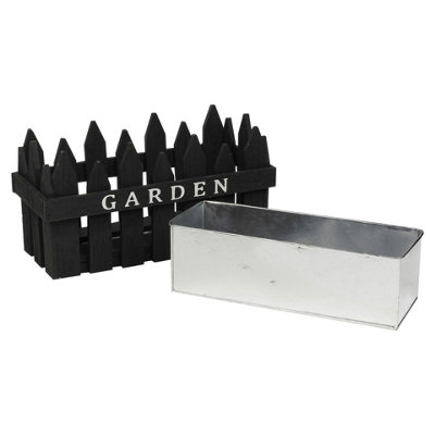 URBNLIVING 35cm Width Black Mini Wooden and Metal Flower Box Fence ...