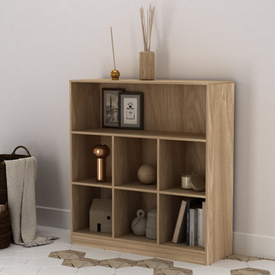 URBNLIVING 37cm Height Wide Oak Wooden 7 Cube Bookcase Shelving Display ...