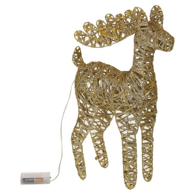 URBNLIVING 37cm LED Light Up Reindeer Gold Glitter Plastic Rattan Wire ...