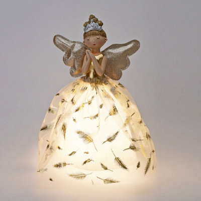 URBNLIVING 38cm Height Gold Leaf Angel with LEDs Christmas Holidays ...