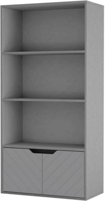URBNLIVING 4 Tier Grey Wooden Bookcase Cupboard with 2 Grey Line Doors ...