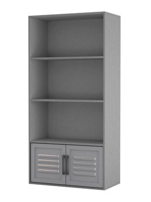 URBNLIVING 4 Tier Grey Wooden Bookcase Cupboard With Grey Metal Doors ...