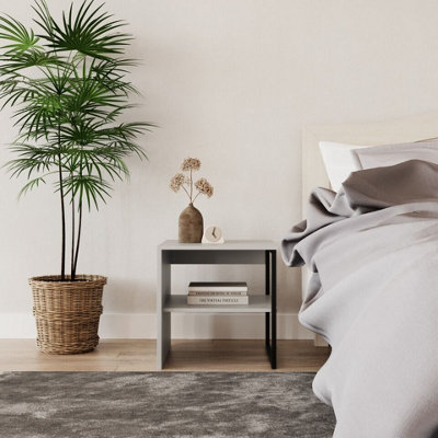 URBNLIVING 40cm Height Grey 2pcs Wood & Steel Bedside Bedroom ...
