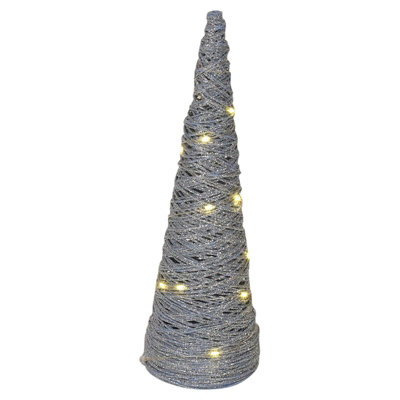 URBNLIVING 40cm LED Light Up Christmas Tree Silver with Glitter Single ...
