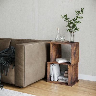 URBNLIVING 40cm Width Rustic Brown 2-Tier Bookcase Irregular Storage ...