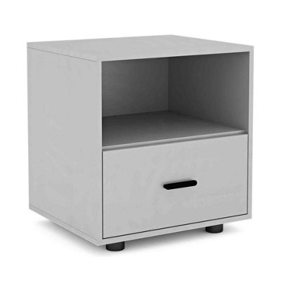 URBNLIVING 43cm Height 1 Drawer Cool Grey Wooden Bedside Table Cabinet ...