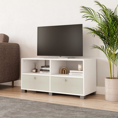 Buy URBNLIVING 47cm Height White Wooden TV Unit Stand Media Cabinet 2 ...