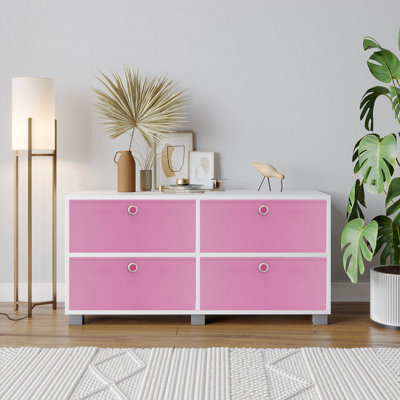 URBNLIVING 47cm Height White Wooden TV Unit Stand Media Cabinet 4 Pink ...