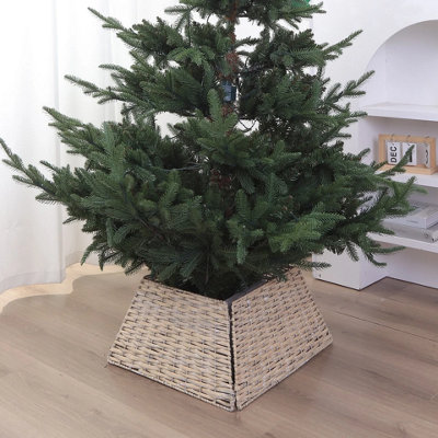URBNLIVING 47cm Square Christmas Tree Skirt Rope Design Decorative ...