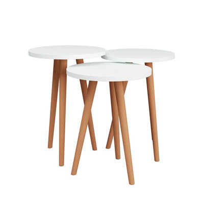 URBNLIVING 49cm Height 3 Pcs White Wooden Nesting Side Tables With ...
