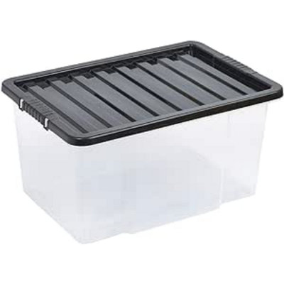 URBNLIVING 50 Litre Black Container Plastic Storage Box With Clip Lid ...