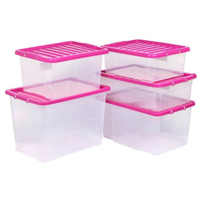 URBNLIVING 50 Litre Pink Container Plastic Storage Box With Clip Lid