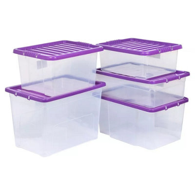 URBNLIVING 50 Litre Purple Container Plastic Storage Box With Clip Lid ...