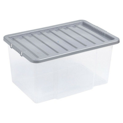 URBNLIVING 50 Litre Silver Container Plastic Storage Box With Clip Lid ...