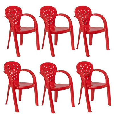 URBNLIVING 50cm Height 6 Pcs Red Coloured Stackable Plastic Chairs for ...