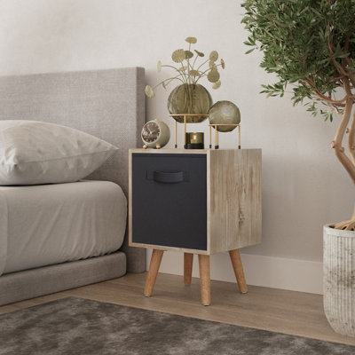 URBNLIVING 50cm Height Black 1-Drawer Cube Antique Oak Shelving Unit ...