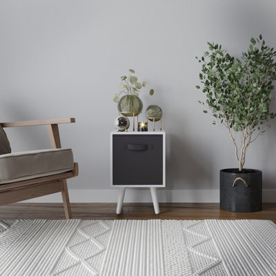 URBNLIVING 50cm Height Black 1-Drawer White Cube Shelving Unit with ...