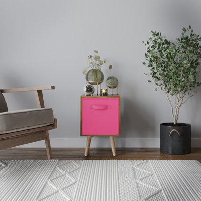 URBNLIVING 50cm Height Dark Pink 1-Drawer Cube Teak Shelving Unit with ...