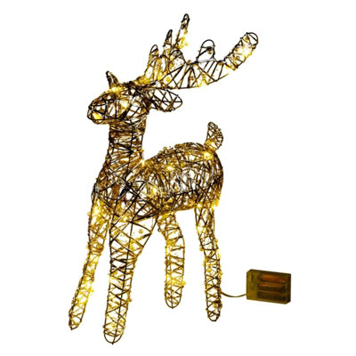 URBNLIVING 50cm LED Light Up Reindeer Gold Pearl Plastic Rattan Wire ...