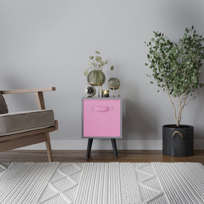 URBNLIVING 51CM GREY WOODEN CUBE STORAGE BOOKCASE LIGHT PINK INSERTS ...