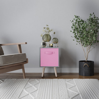 URBNLIVING 51cm Grey Wooden Cube Storage Bookcase Light Pink Inserts ...