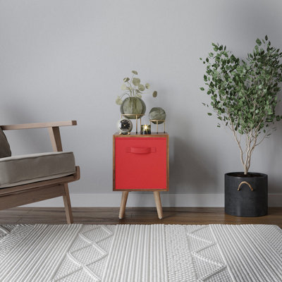 URBNLIVING 51cm Height Beech Wooden Cube Storage Bookcase Red Inserts ...