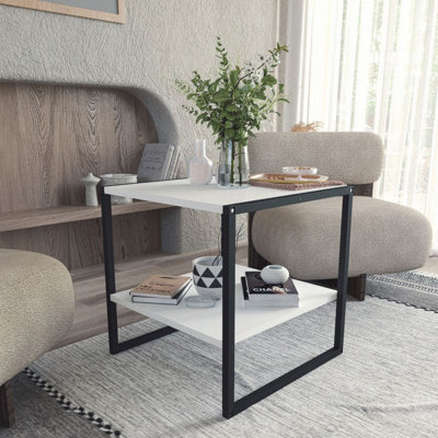 URBNLIVING 51cm Height Square White Wooden Coffee Table & Metal Frame ...
