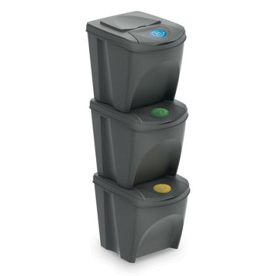 URBNLIVING 52 cm 3 4 x 25L Large Anthracite Stackable Kitchen Food ...