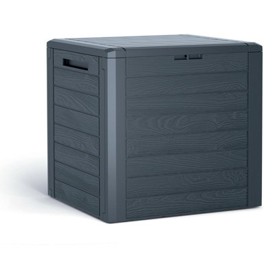 URBNLIVING 52cm Height 140L Anthracite Wood Design Outdoor Storage Box ...