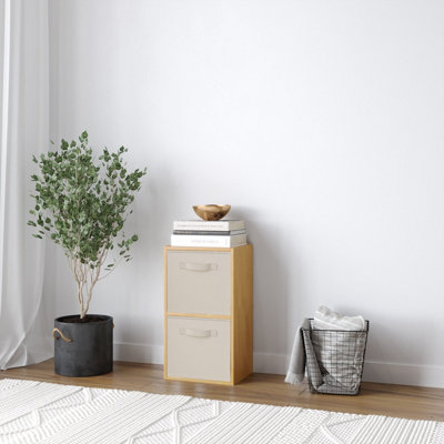URBNLIVING 54cm Height 2 Tiers Beech Wooden Shelves Cubes Storage Units ...